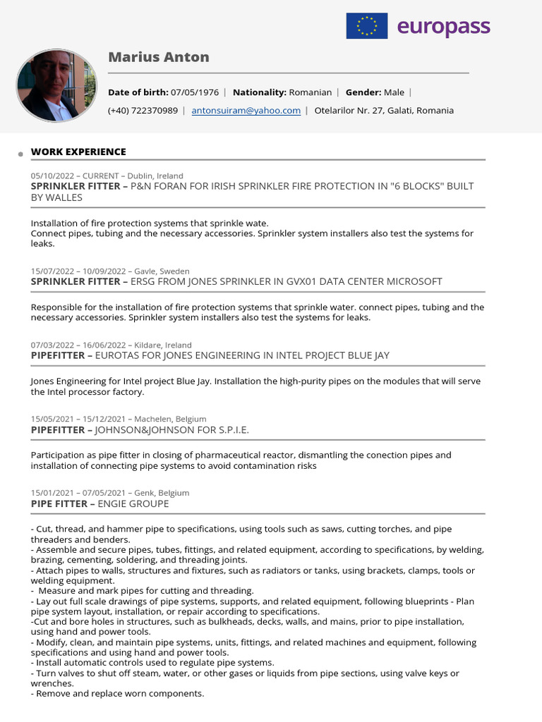 CV - Marius Anton Actualizat | PDF | Pipe (Fluid Conveyance) | Chemical Engineering