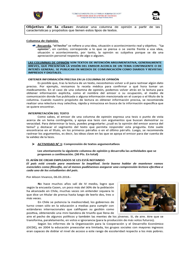 Actividad N° 2 - Lengua y Literatura 4to Medio (3er Trimestre) | PDF ...