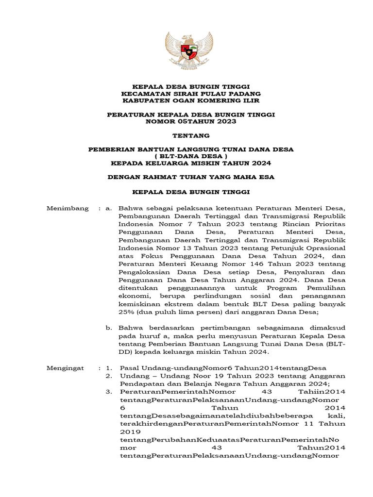 Contoh Perkades KPM BLT DD 2024 SP - Padang 1 | PDF