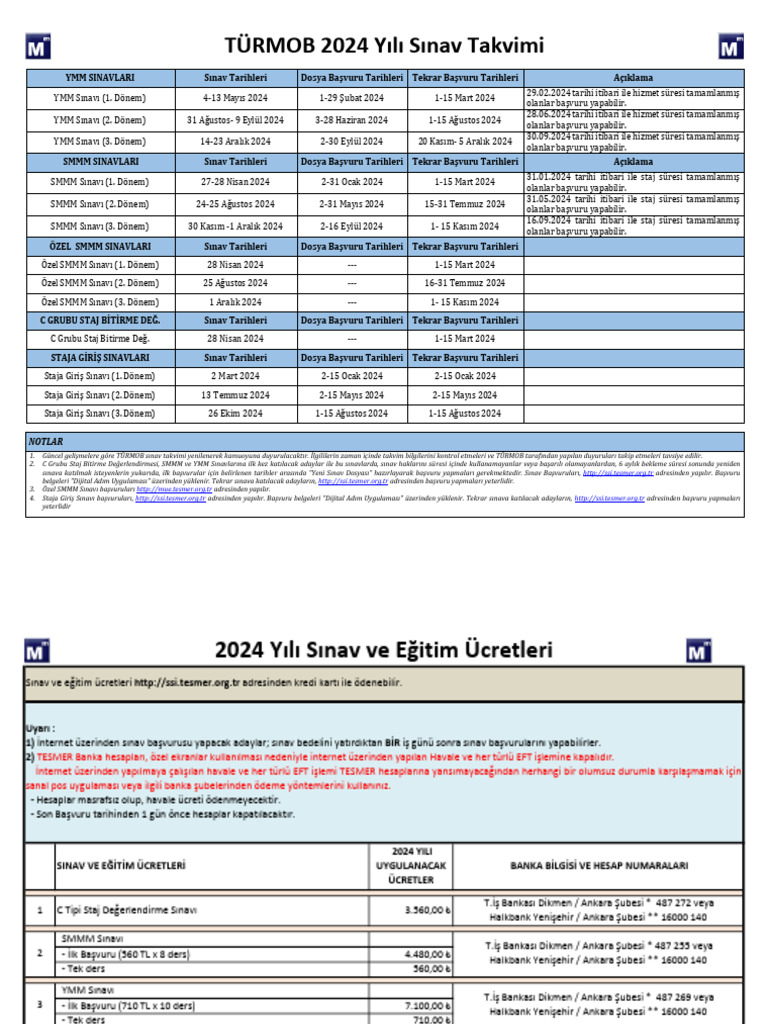 TESMER 2024 Sinav Takvimi Ve Ucretler | PDF