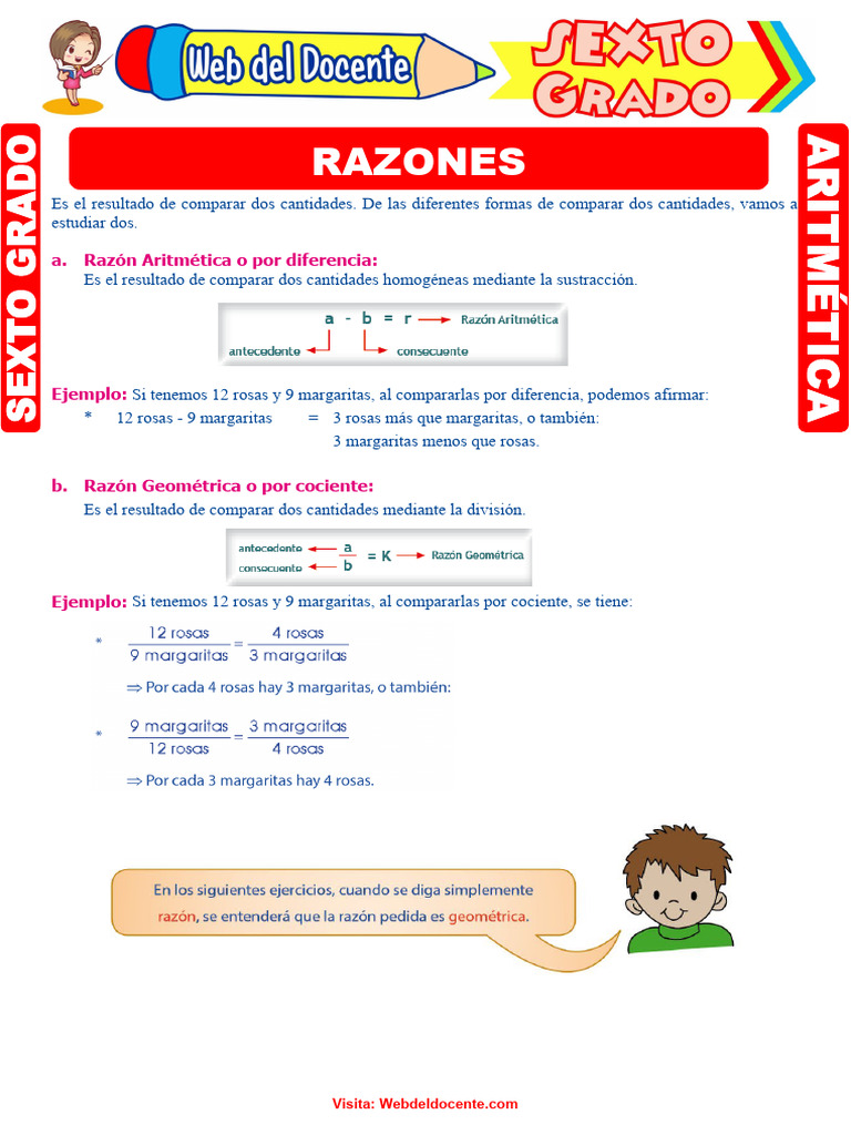 Razón Aritmética y Geométrica para Sexto Grado | PDF | Proporción ...