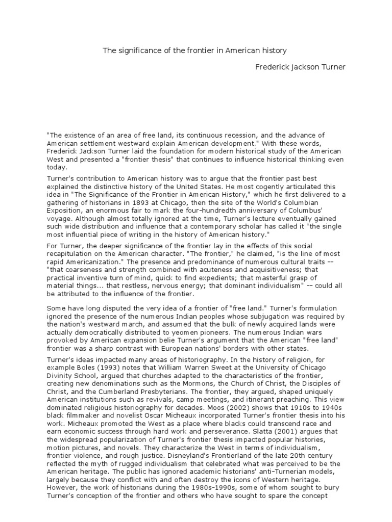 The Significance of The Frontier in American History | PDF | Critical ...