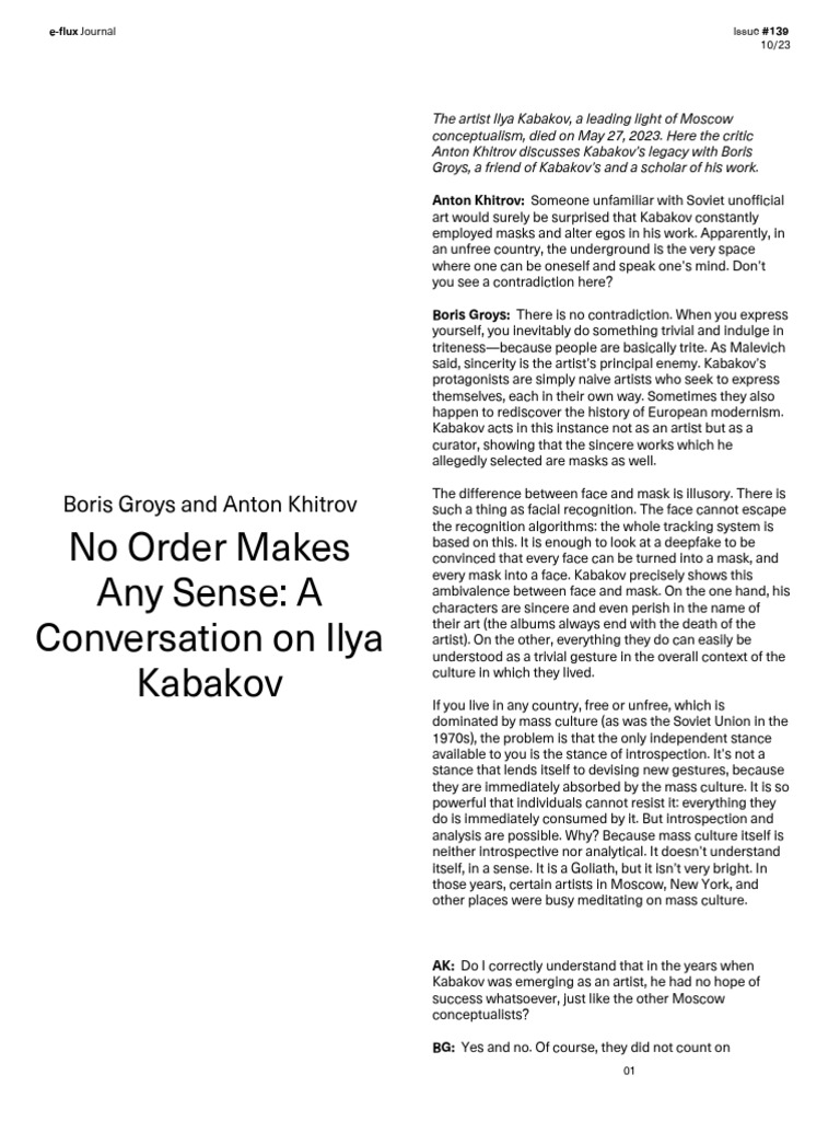 e Flux Journal No Order Makes Any Sense A Conversation On Ilya Kabakov | Download Free PDF | Nothing