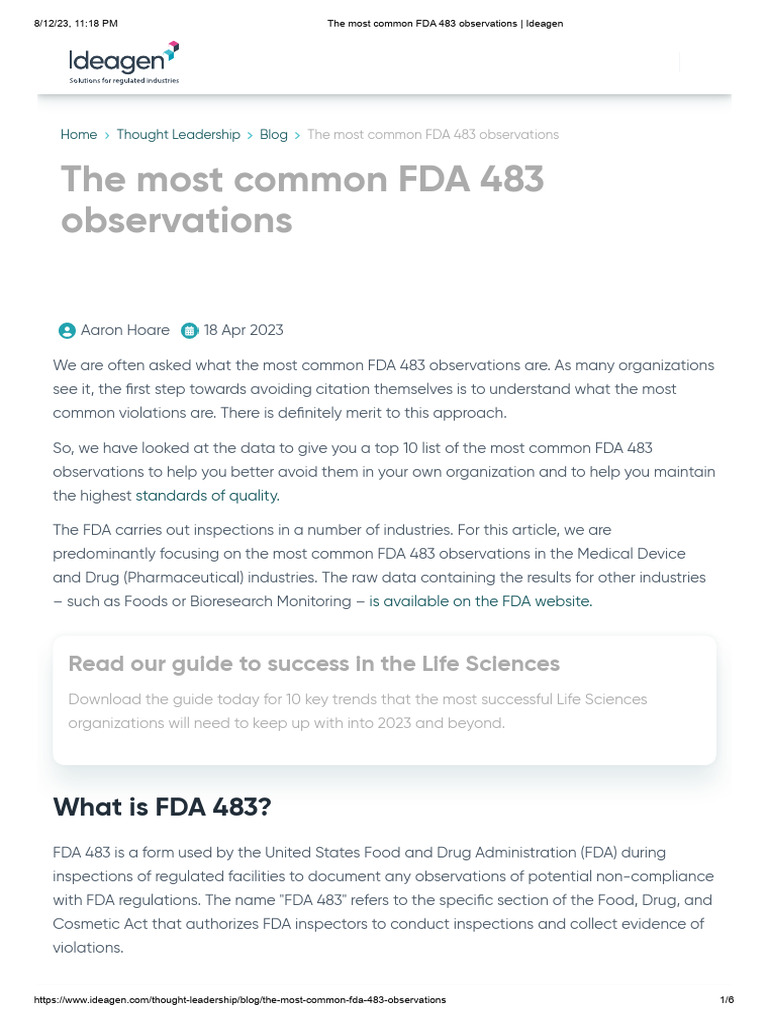 The Most Common FDA 483 Observations _ Ideagen | PDF | Food And Drug Administration | Quality ...