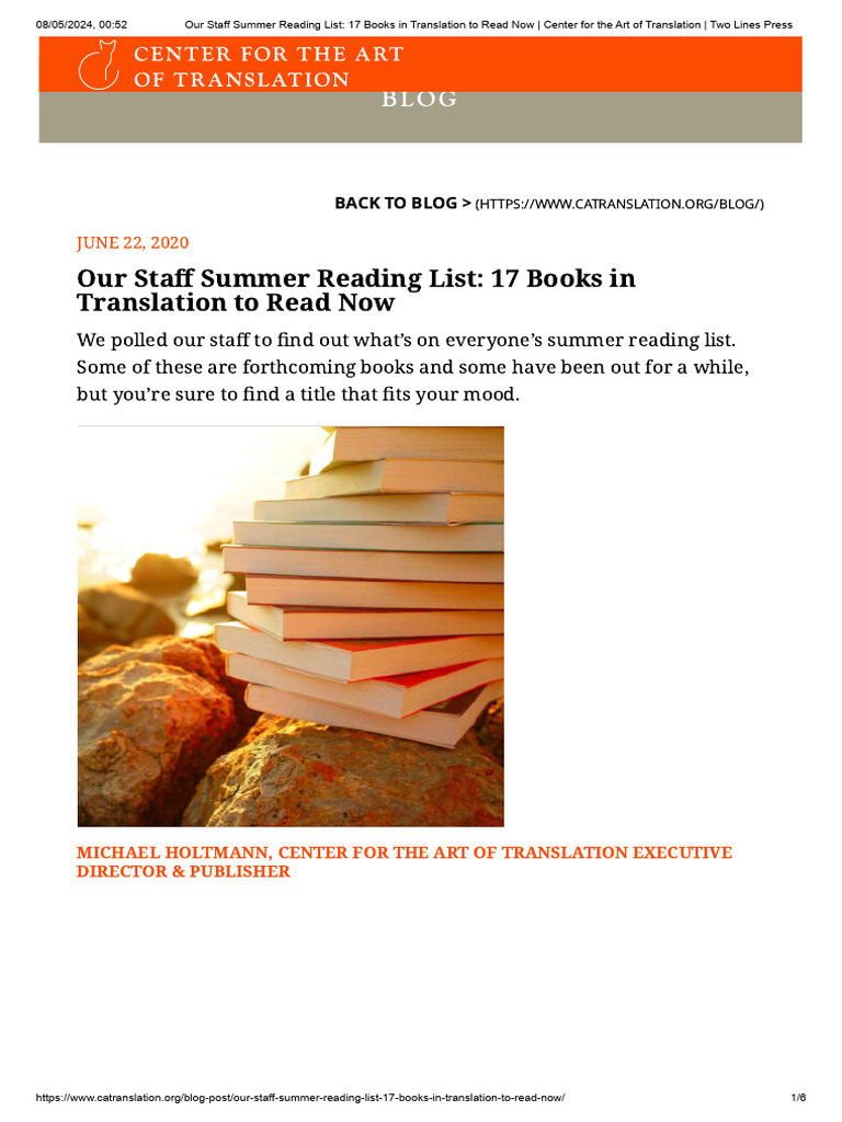 Our Staff Summer Reading List - 17 Books in Translation To Read Now - Center For The Art of ...