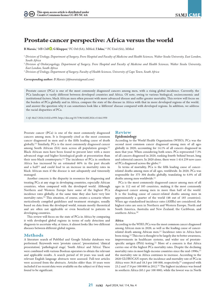 Prostate Cancer Disparities in Africa | PDF | Prostate Specific Antigen ...