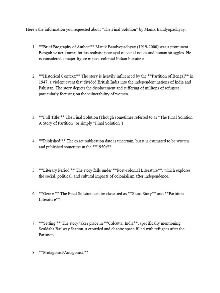 Final Solution Handout | PDF | Partition Of India | Psychological ... Final Solution Handout | PDF | Partition Of India | Psychological ...