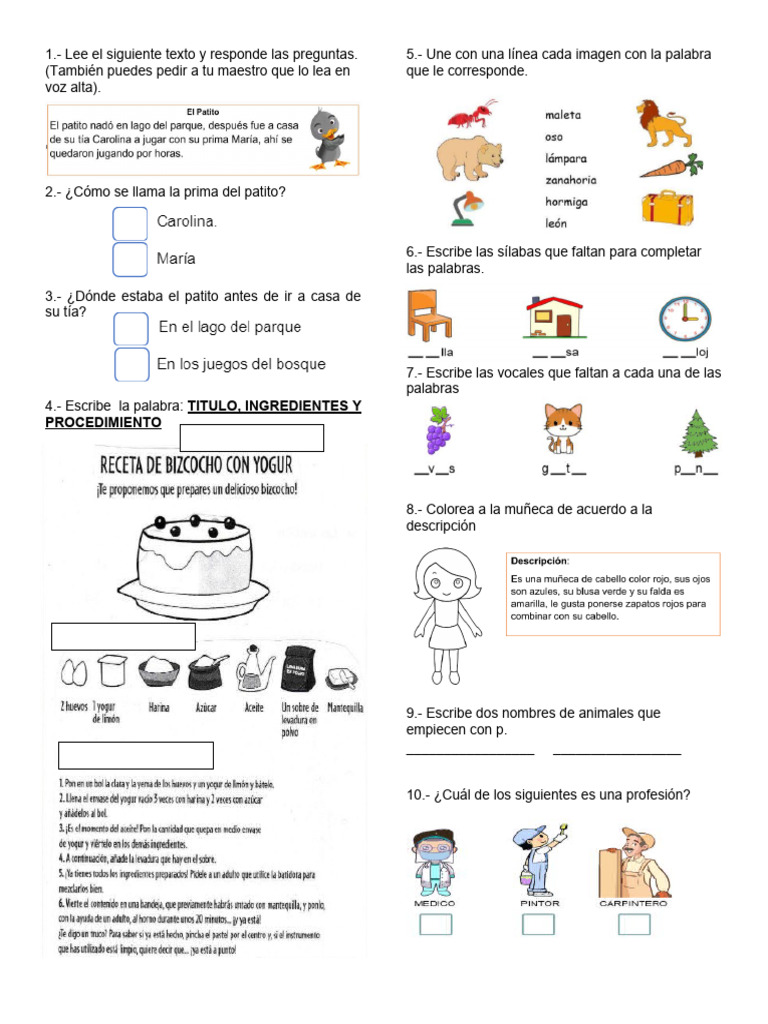 Examen Primer Grado Español | PDF