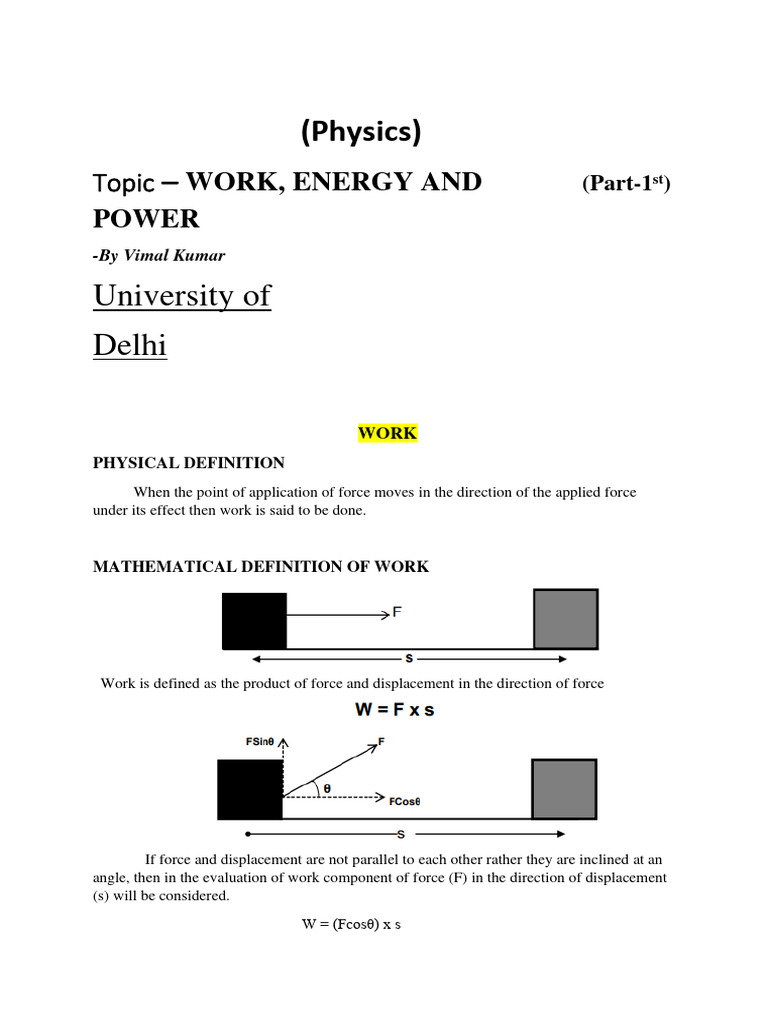 Work, Force and Energy Part-1 | Download Free PDF | Potential Energy | Force