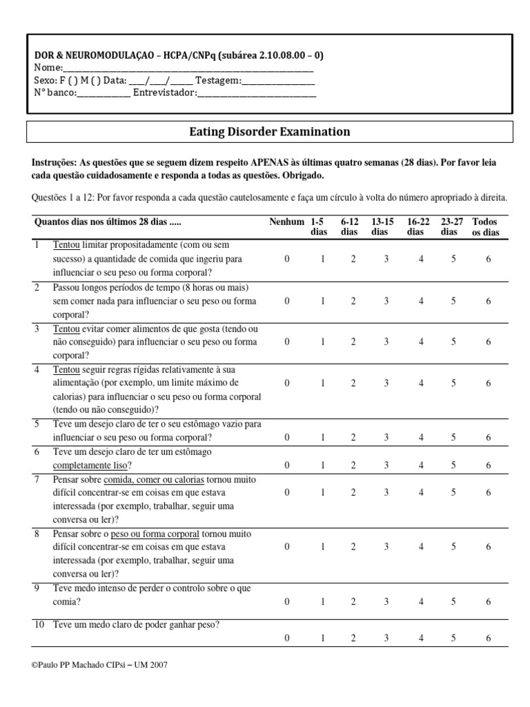 EDE Eating Disorder Examination | PDF