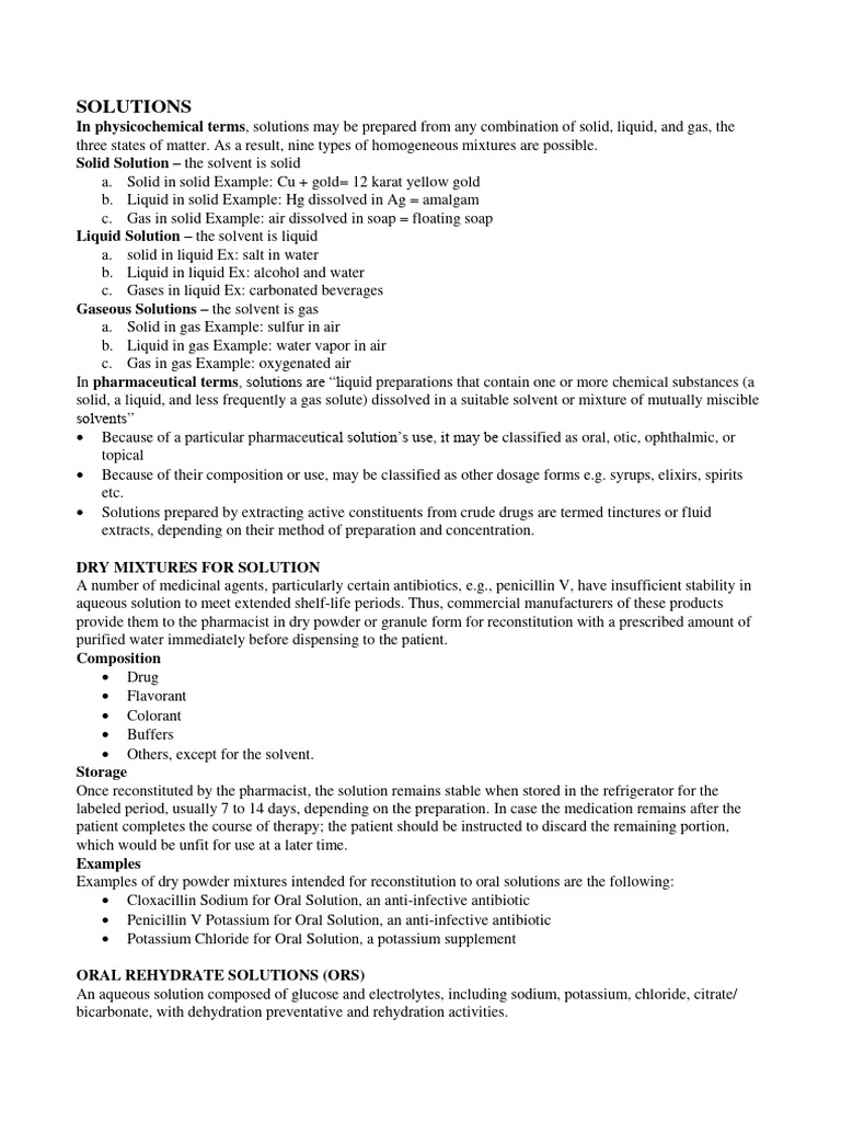 Types and Formulations of Solutions | PDF | Sucrose | Syrup