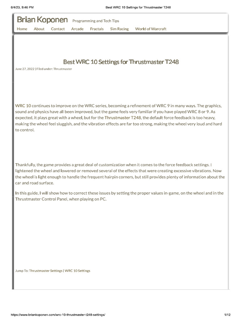 Best WRC 10 Settings For Thrustmaster T248 | PDF