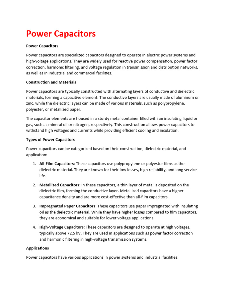 Power Capacitors | PDF | Capacitor | Ac Power
