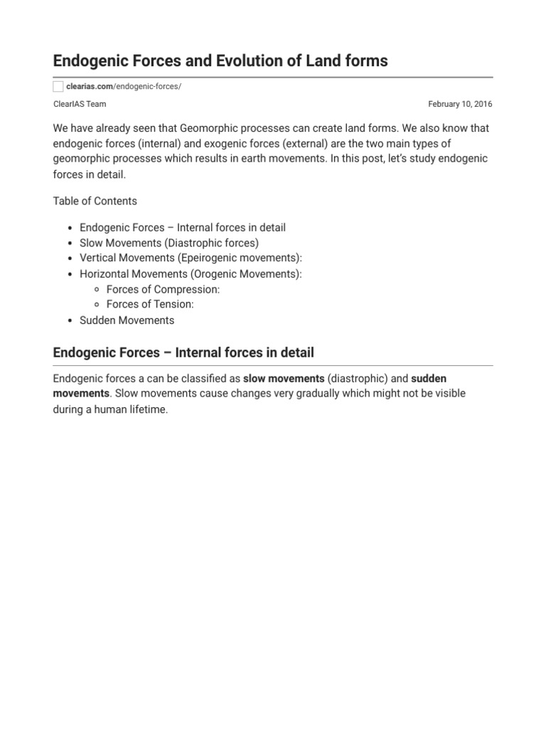Endogenic Forces and Evolution of Land Forms | PDF | Geology | Earth ...