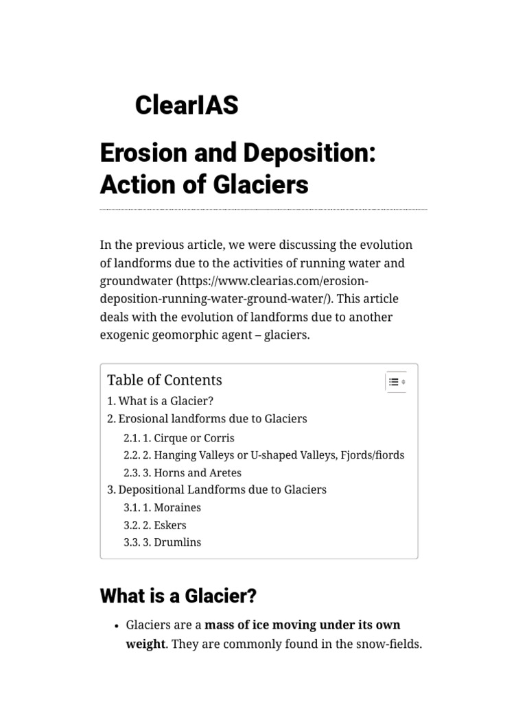 Erosion and Deposition - Action of Glaciers - ClearIAS | PDF | Glacier ...