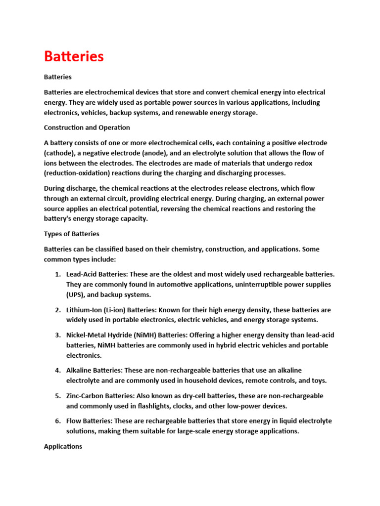 Batteries | PDF | Rechargeable Battery | Energy Storage