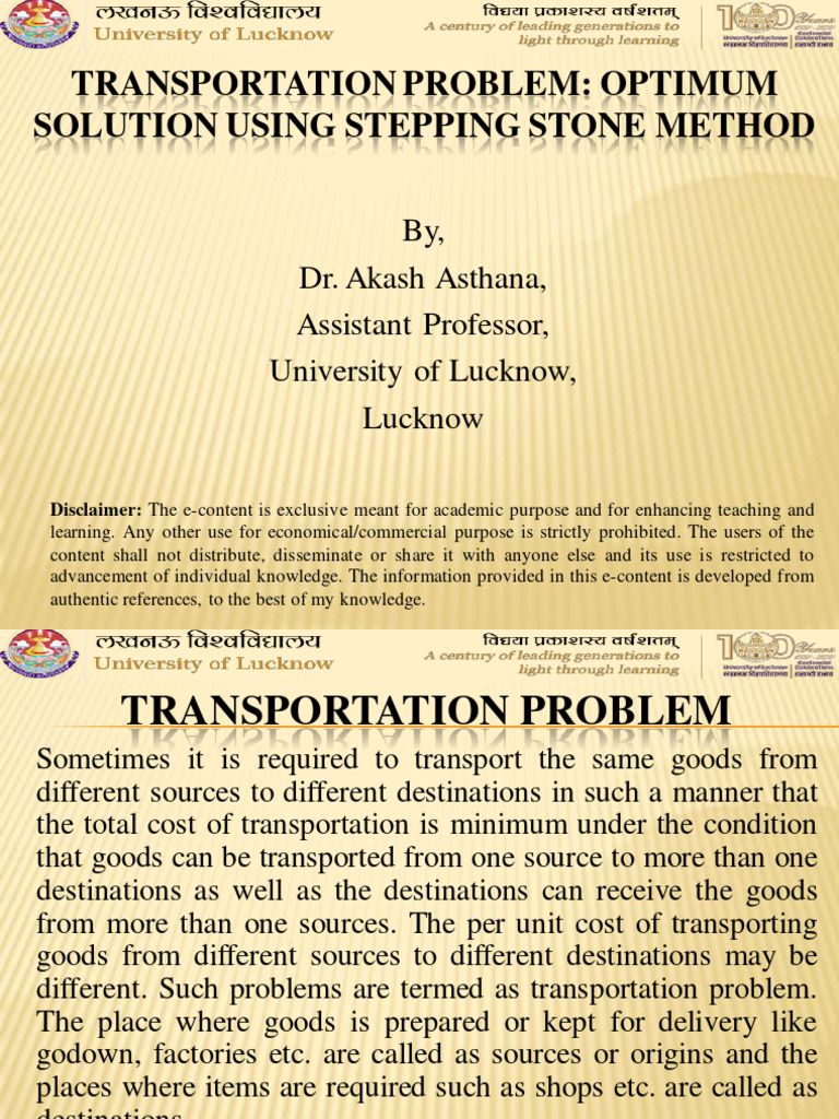 Stepping Stone Method for Transportation Problem | PDF | Mathematical Optimization ...