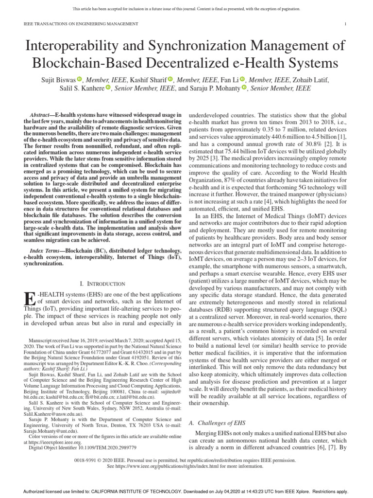 2020interoperability and Synchronization Management of | PDF | Internet Of Things | Databases