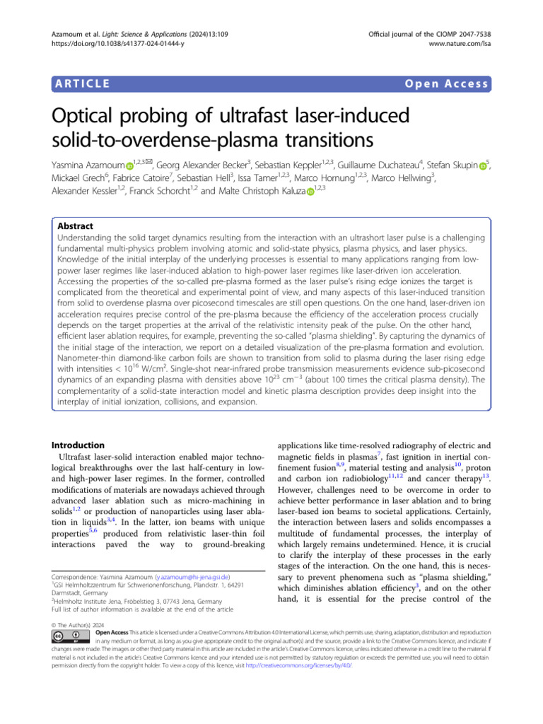 Optical Probing of Ultrafast Laser-Induced Solid-To-Overdense-Plasma ...