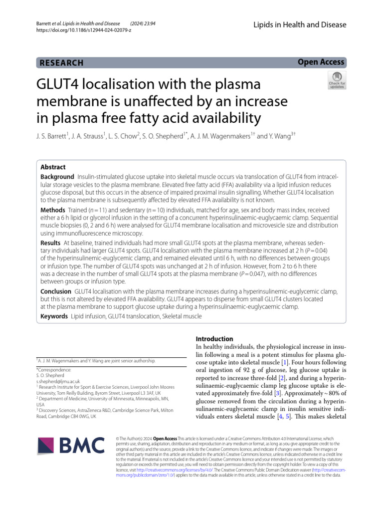 GLUT4 Localisation With The Plasma Membrane Is Unaffected by An ...