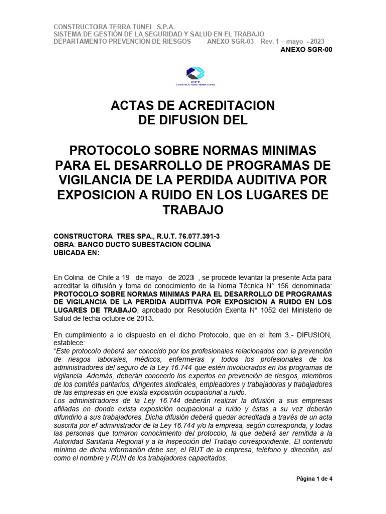 Anexo SGR-03 Acta Difusion Protocolo Prexor | PDF | ruido