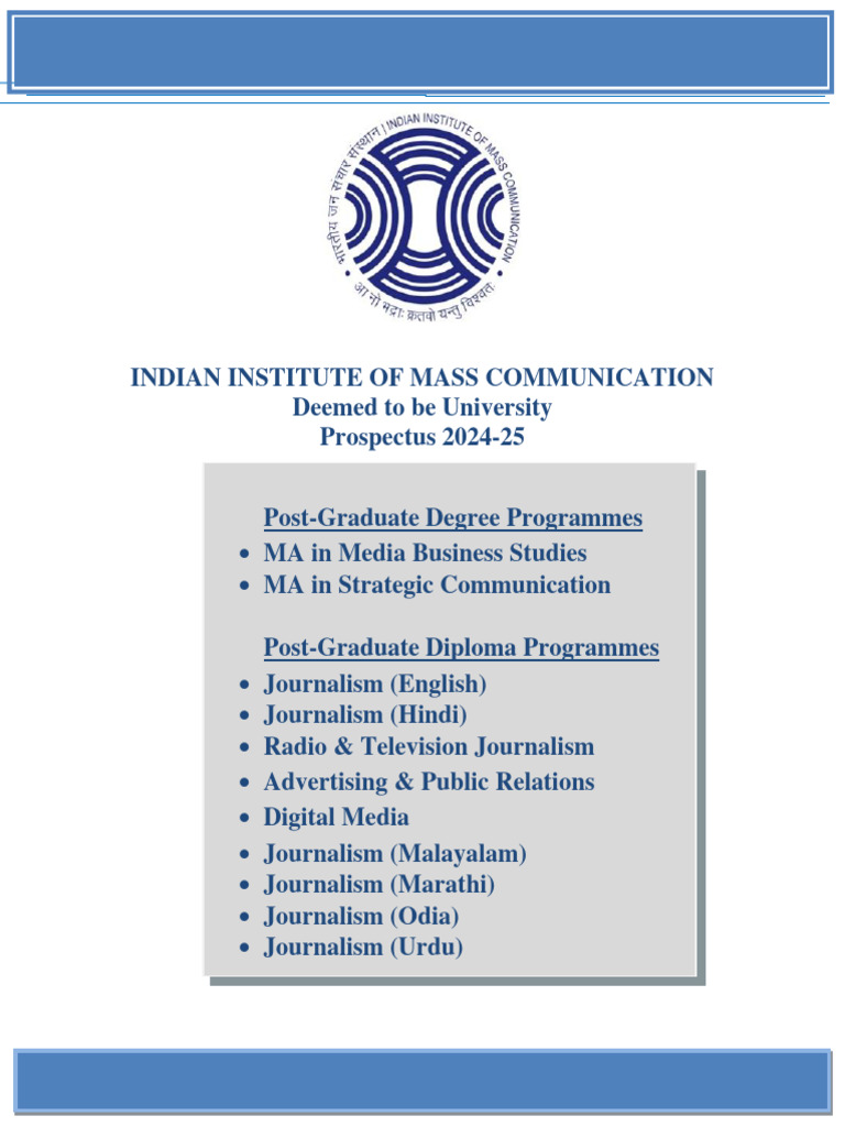 IIMC 2024-25 Prospectus: MA & PG Diploma Programs | PDF | Mass Media