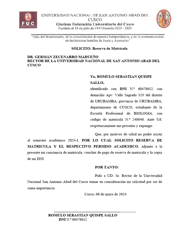 Solicitud Al Rector | PDF