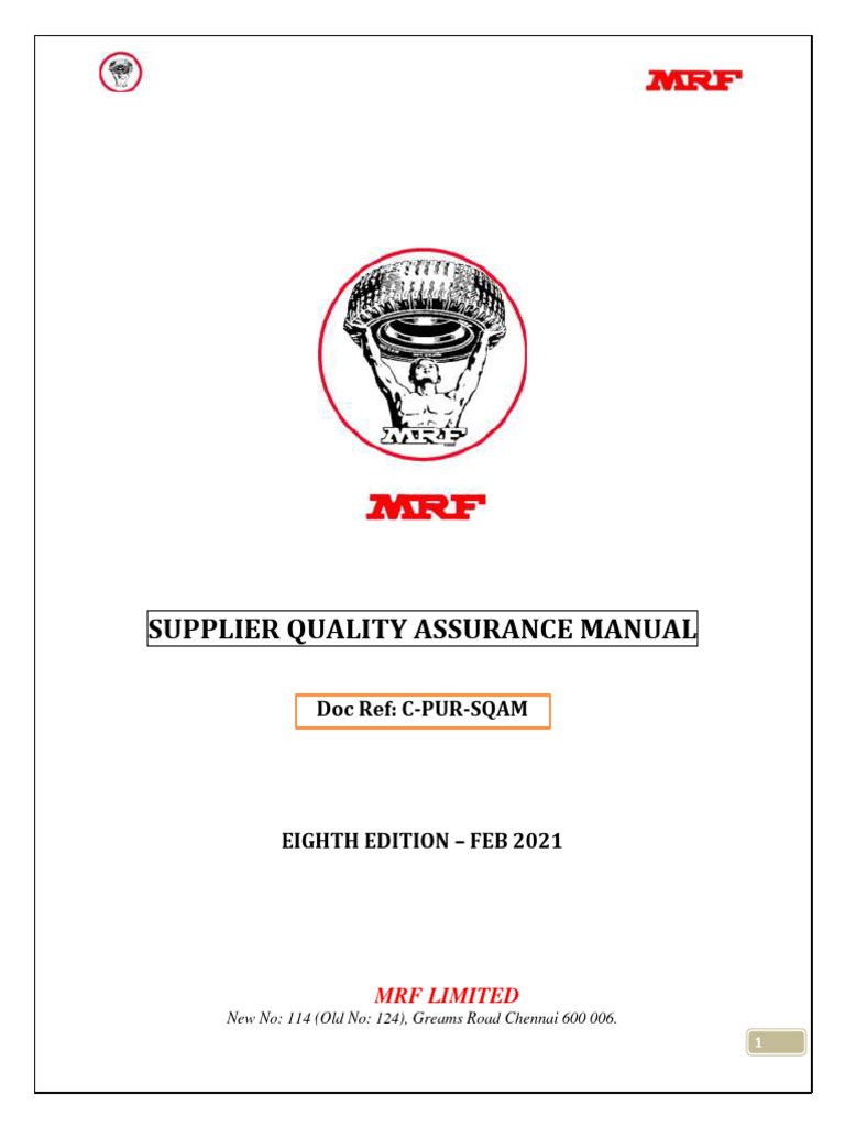 MRF Supplier Quality Assurance Manual | PDF | Quality Management System ...