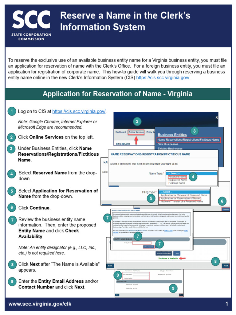 Virginia Business Name Reservation Guide | PDF | Business | Internet