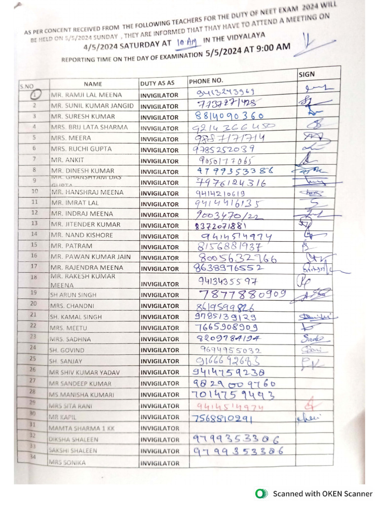 Invigilation Duty | PDF