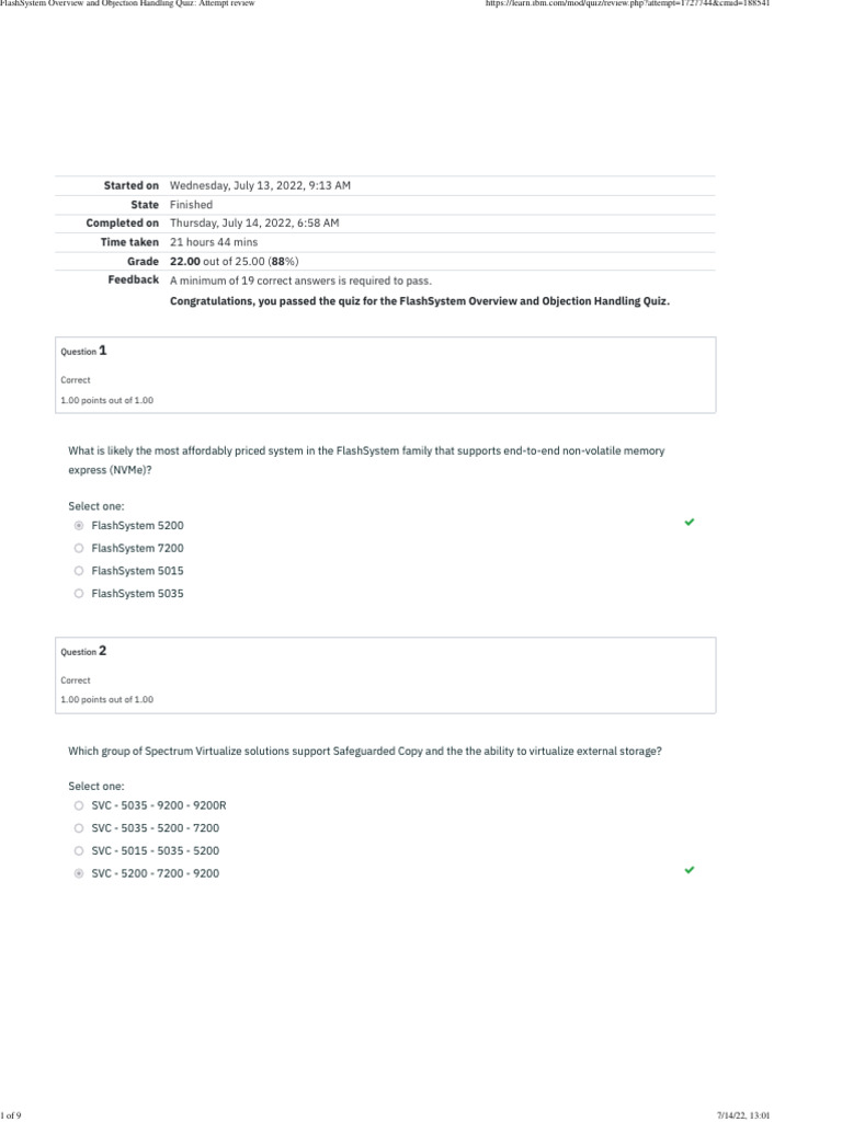 2 FlashSystem - Overview - and - Objection - Handling - Quiz - Attempt - Review PDF | PDF ...