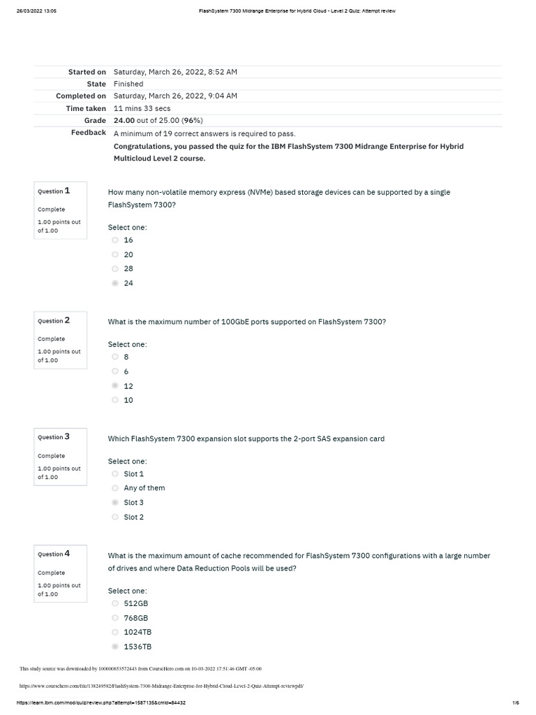 4 FlashSystem - 7300 - Midrange - Enterprise - For - Hybrid - Cloud - Level - 2 - Quiz - Attempt ...