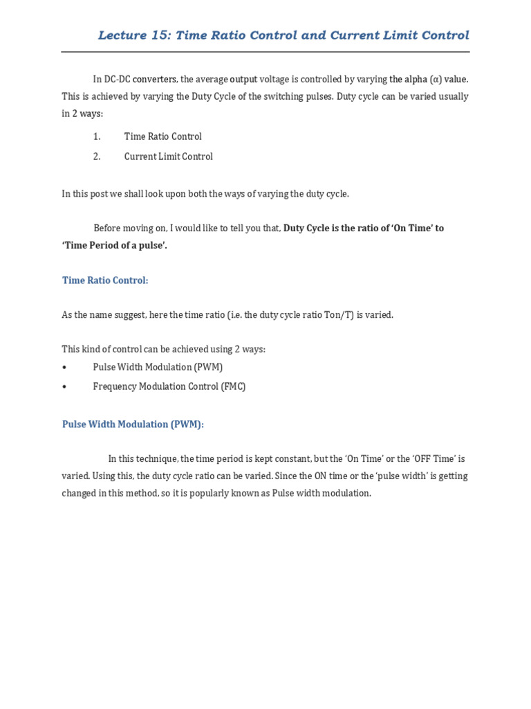 Lecture 15 Time Ratio Control and Current Limit Control | PDF
