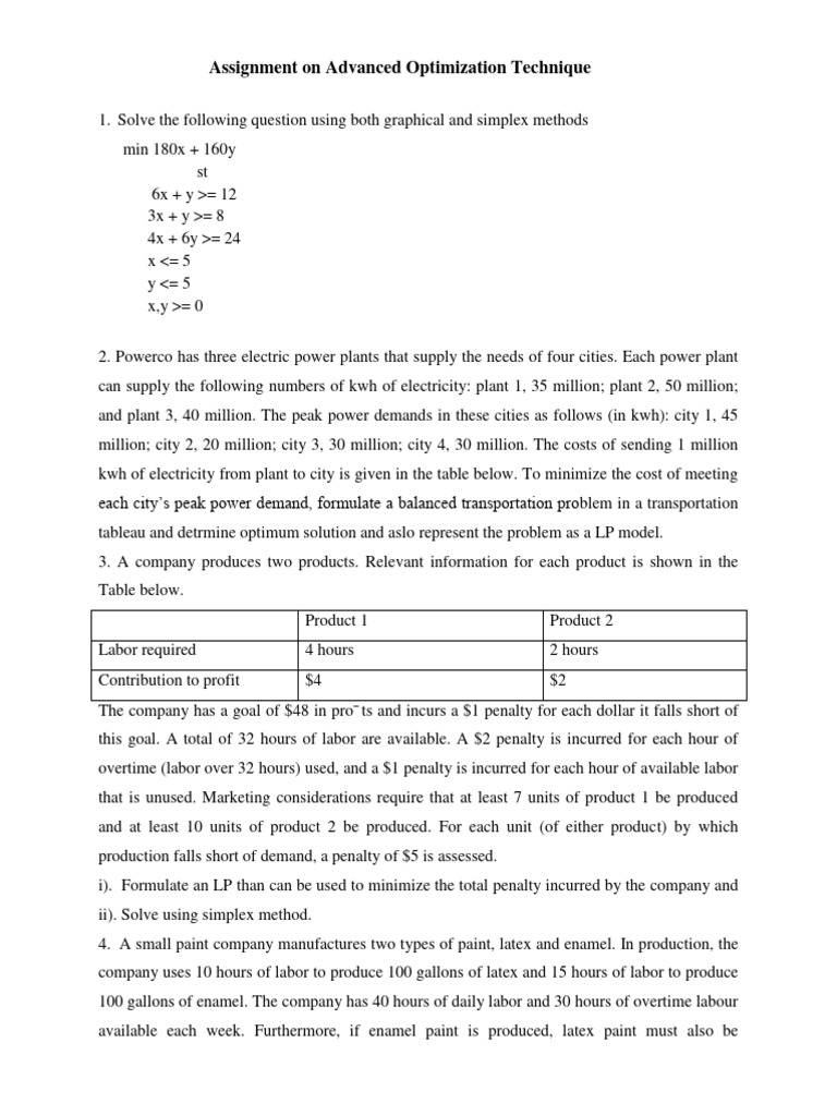 Assignment | PDF | Mathematical Optimization | Linear Programming