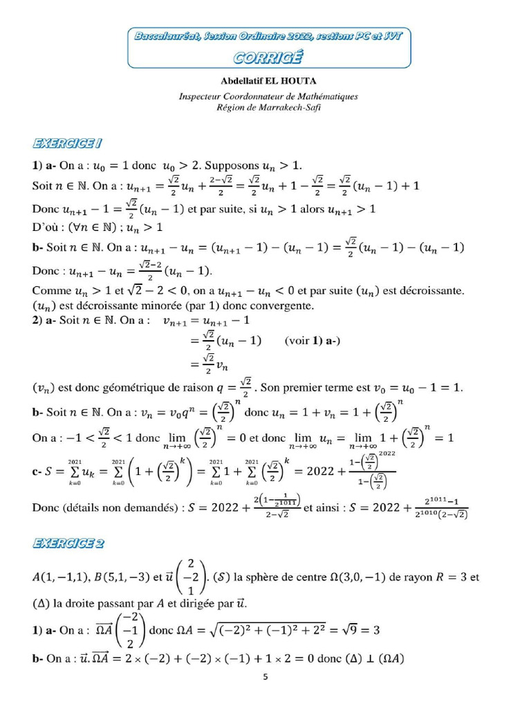 Corrige Examen National Maths Sciences Et Technologies 2022 Rattrapage ...