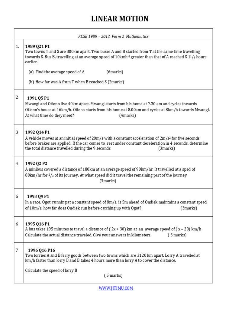 Linear Motion | PDF | Speed | Acceleration