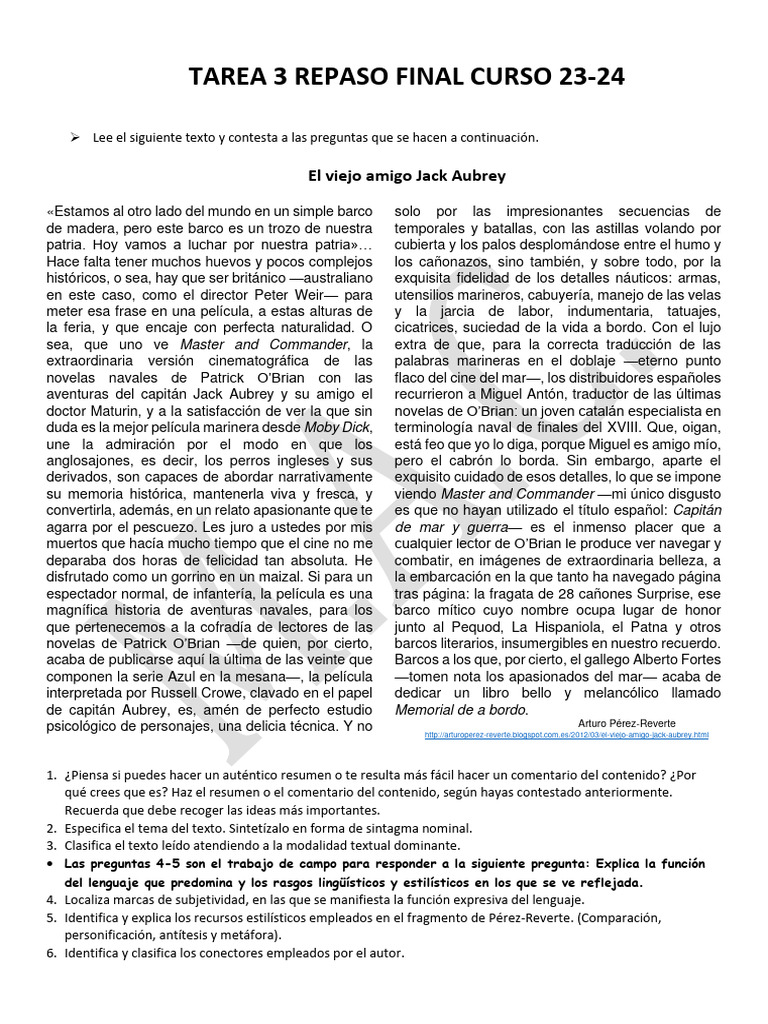 Tarea 3 Repaso Final Curso 2023-2024 | PDF | Oración (Lingüística) | Lingüística