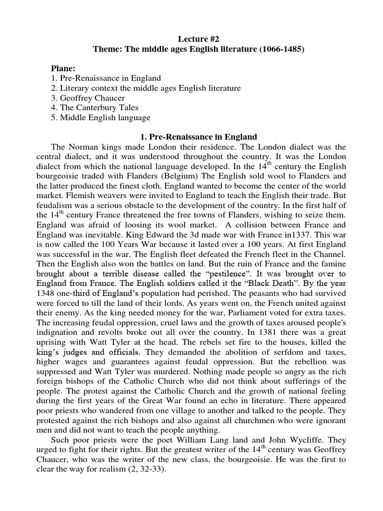 Middle Ages English Literature | PDF | English Language | Geoffrey Chaucer