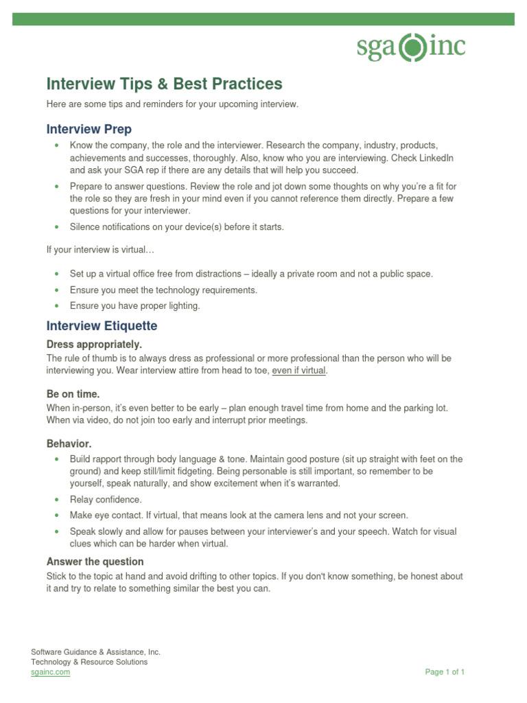 SGA Interview Tips and Best Practices | PDF | Self-Improvement