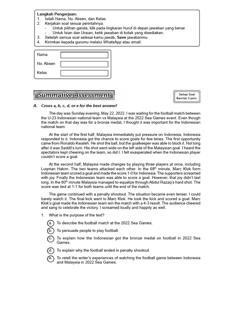 SMA Bahasa Inggris 10 Summative Assessment Unit 2 | Download Free PDF ...