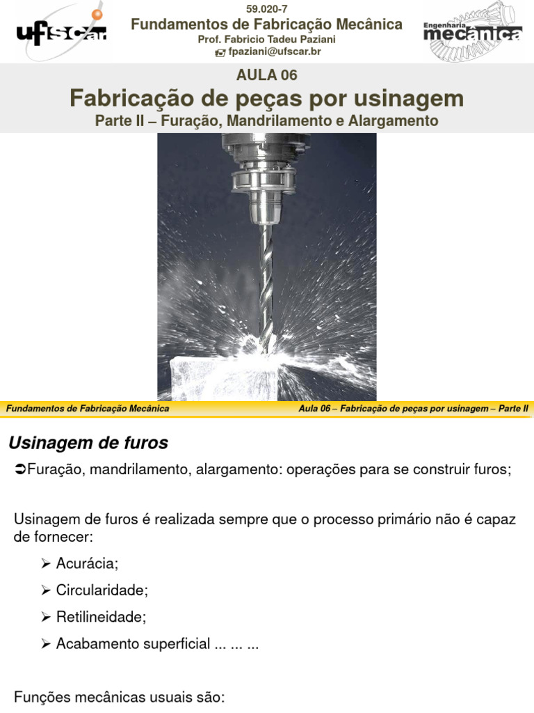 Usinagem de Peças: Furação e Mandrilamento | PDF | Máquinas | Perfuração