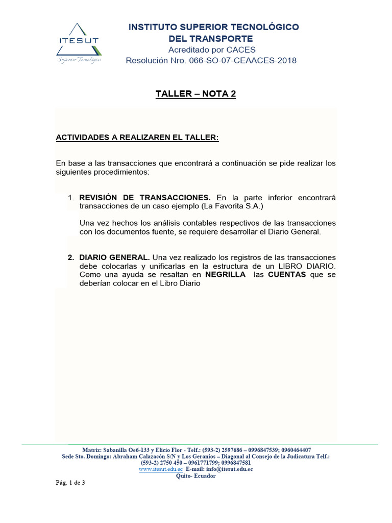 Nota II - CONTA - Taller - Nuevo | PDF | Bancos | Servicios financieros