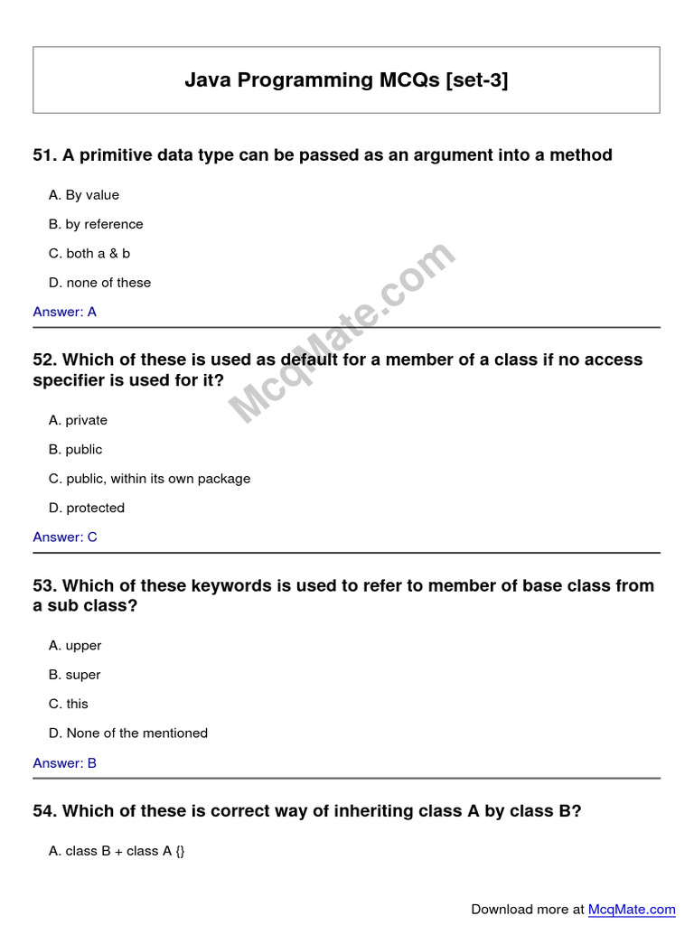 Java-Programming Solved MCQs (Set-3) | Download Free PDF | Class ... Java-Programming Solved MCQs (Set-3) | Download Free PDF | Class ...