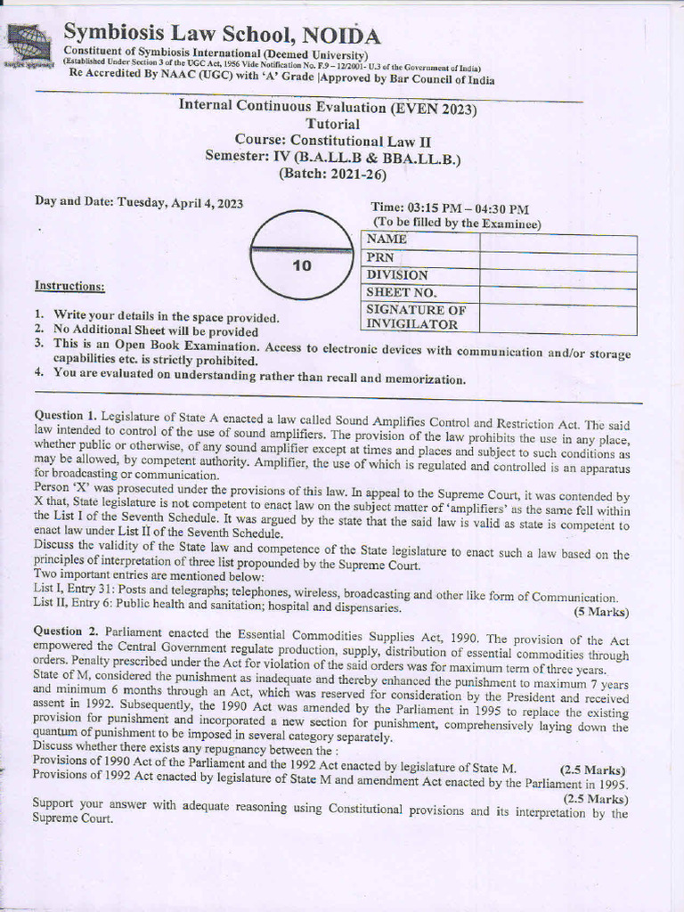 Constitutional Law - II (2023) | PDF Constitutional Law - II (2023) | PDF
