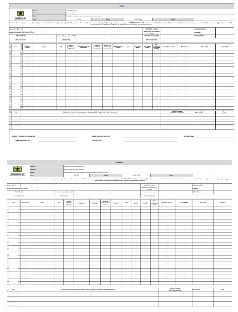 Planilla Complementarias | PDF