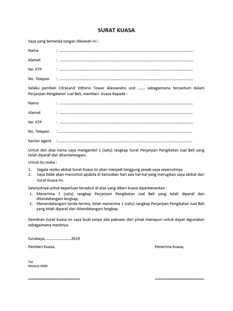 Surat Kuasa PPJB Diambilkan Broker | PDF | Hukum