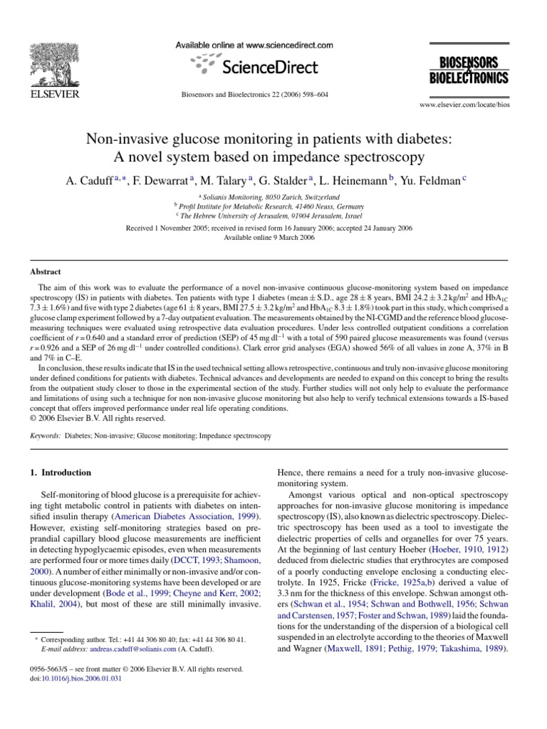 Non-Invasive Glucose Monitoring via IS | PDF | Wellness | Science & Mathematics