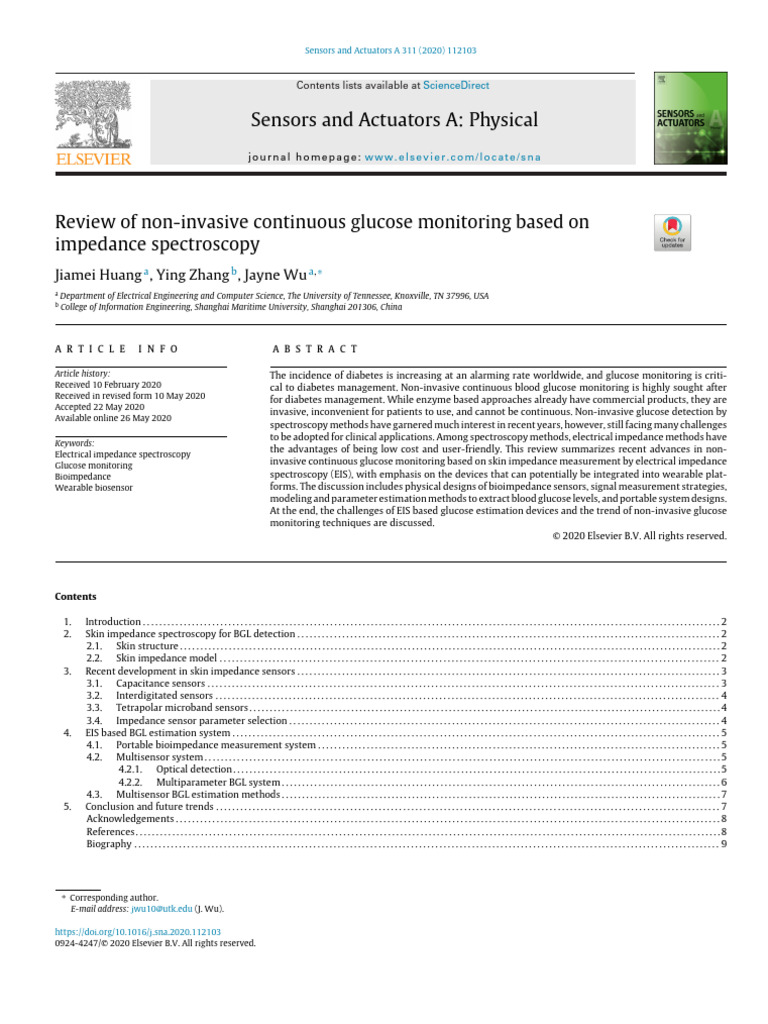 Review of Non-Invasive Continuous Glucose Monitoring Based On Impedance Spectros | PDF ...