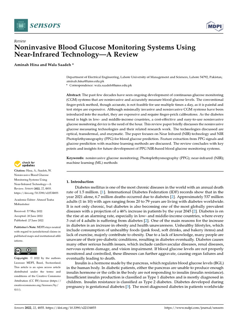 Noninvasive Blood Glucose Monitoring Systems Using NIR Technology | PDF ...