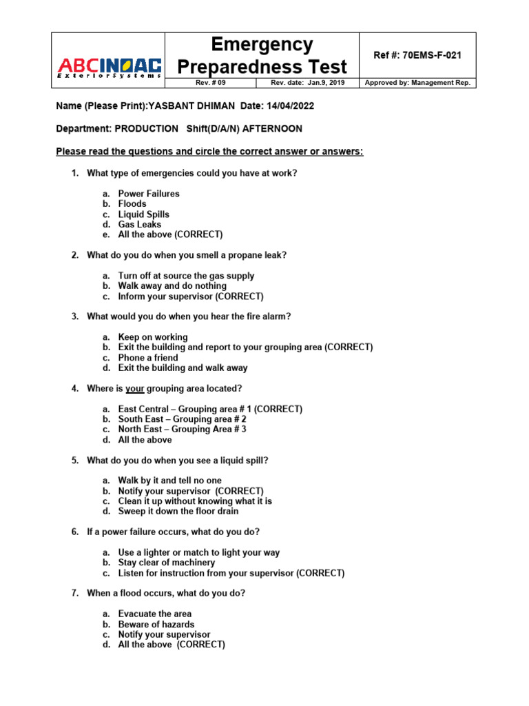 70EMS-F-021 Emergency Preparedness Test | PDF